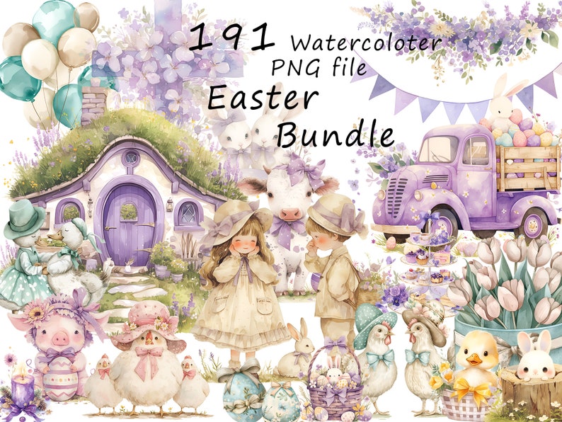 Watercolor Easter Clipart Bundle: 191 PNG Images (commercial Use ...