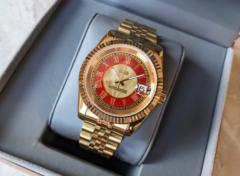 Custom Mod Style Handmade Dial Watch Gold PVD Case Enamel Dial NH35 ...