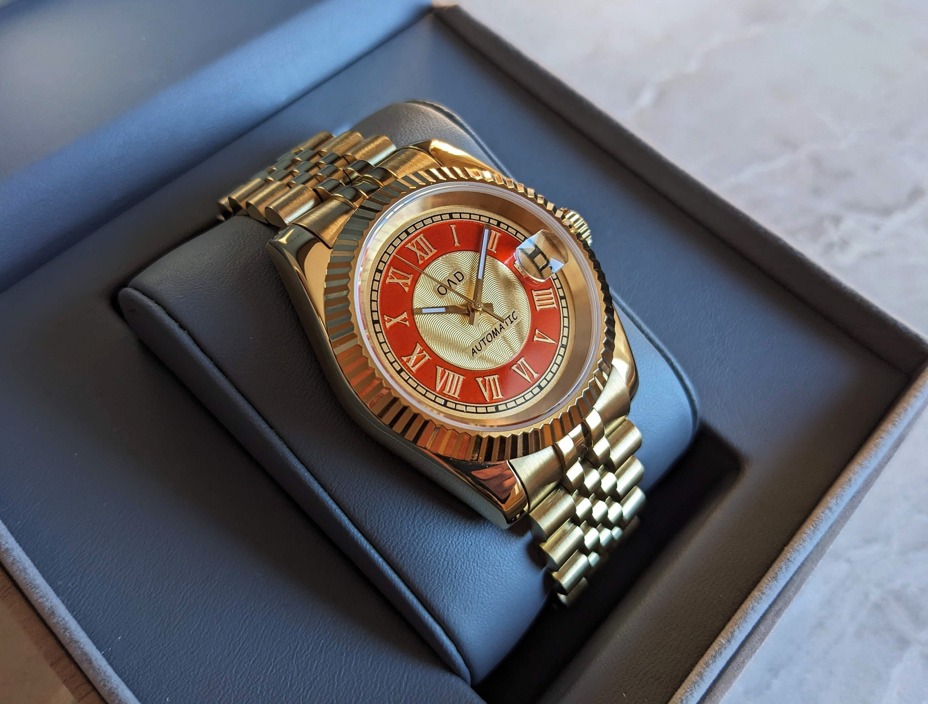 Custom Mod Style Handmade Dial Watch Gold PVD Case Enamel Dial NH35 ...