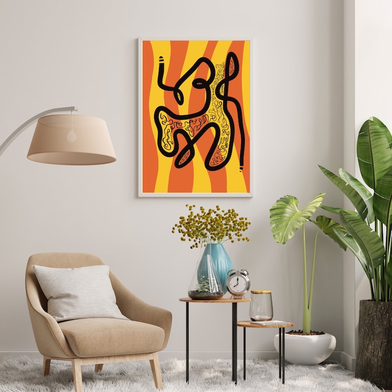 Squiggle Boho Modern Wall Art L Printable Living Home Decor Artist Original Simplistic Modern ...