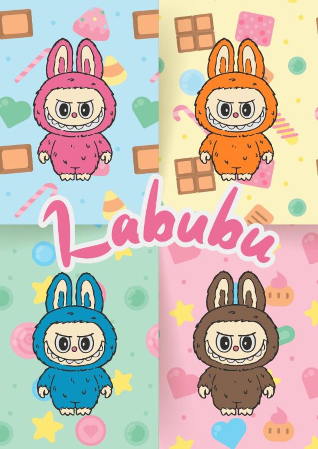 Labubu Cute Design Background, 4 Colors PNG PDF SVG Cute Labubu Poster ...
