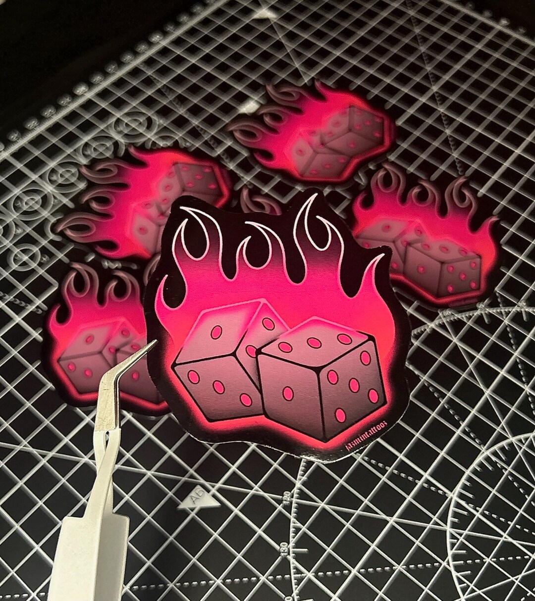 Pink Flame Dice Sticker | Tattoo Inspired Gothic Decal - Etsy