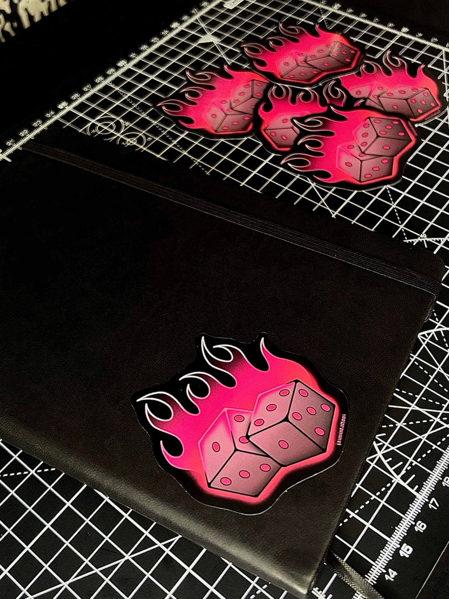 Pink Flame Dice Sticker | Tattoo Inspired Gothic Decal - Etsy