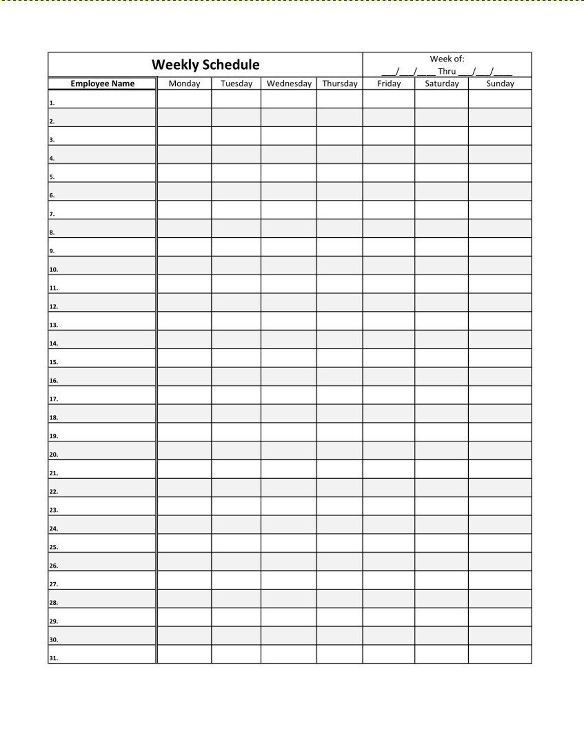 Schedule Template - Etsy