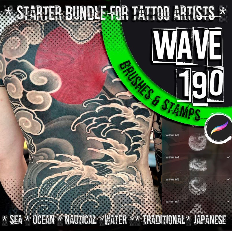 Wave Brushes 190 Best Procreate Tattoo Wave Stamps Tattoo Set for iPad ...