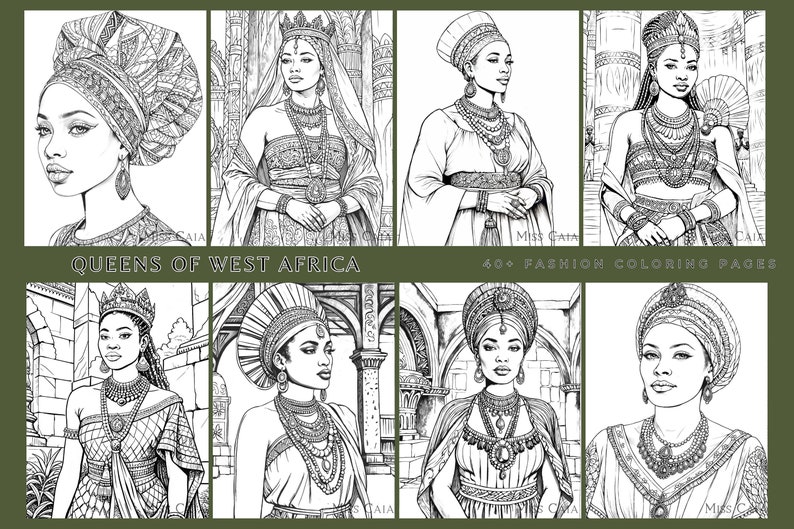 Ancient Queens of West Africa Fashion Coloring Book for All Ages, Over ...
