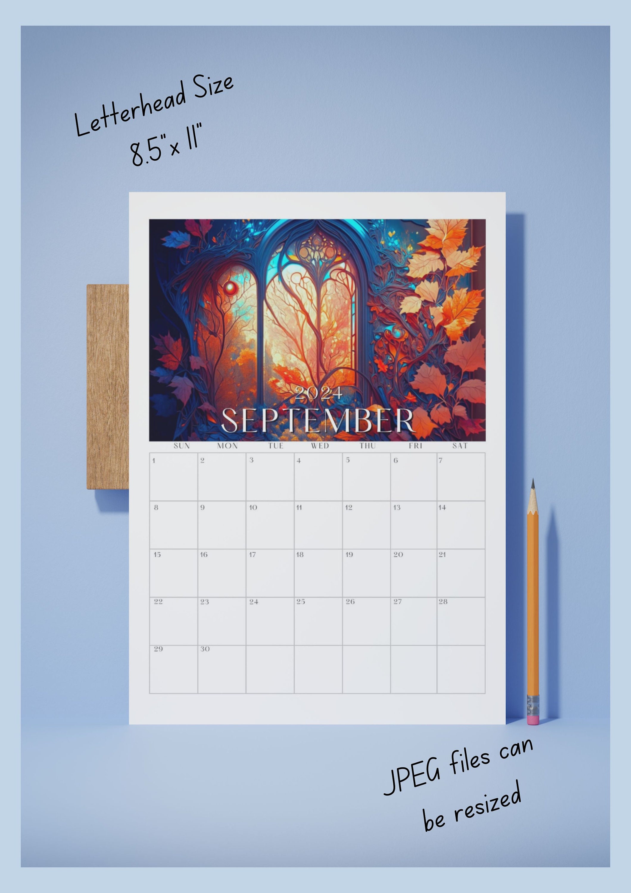 Printable Calendar 2024 Art Nouveau & Art Deco Artistic Stained Glass ...