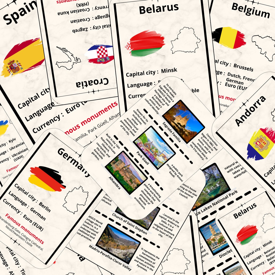 Double-sided Cards of European Countries | Instant Download | Knowledge ...