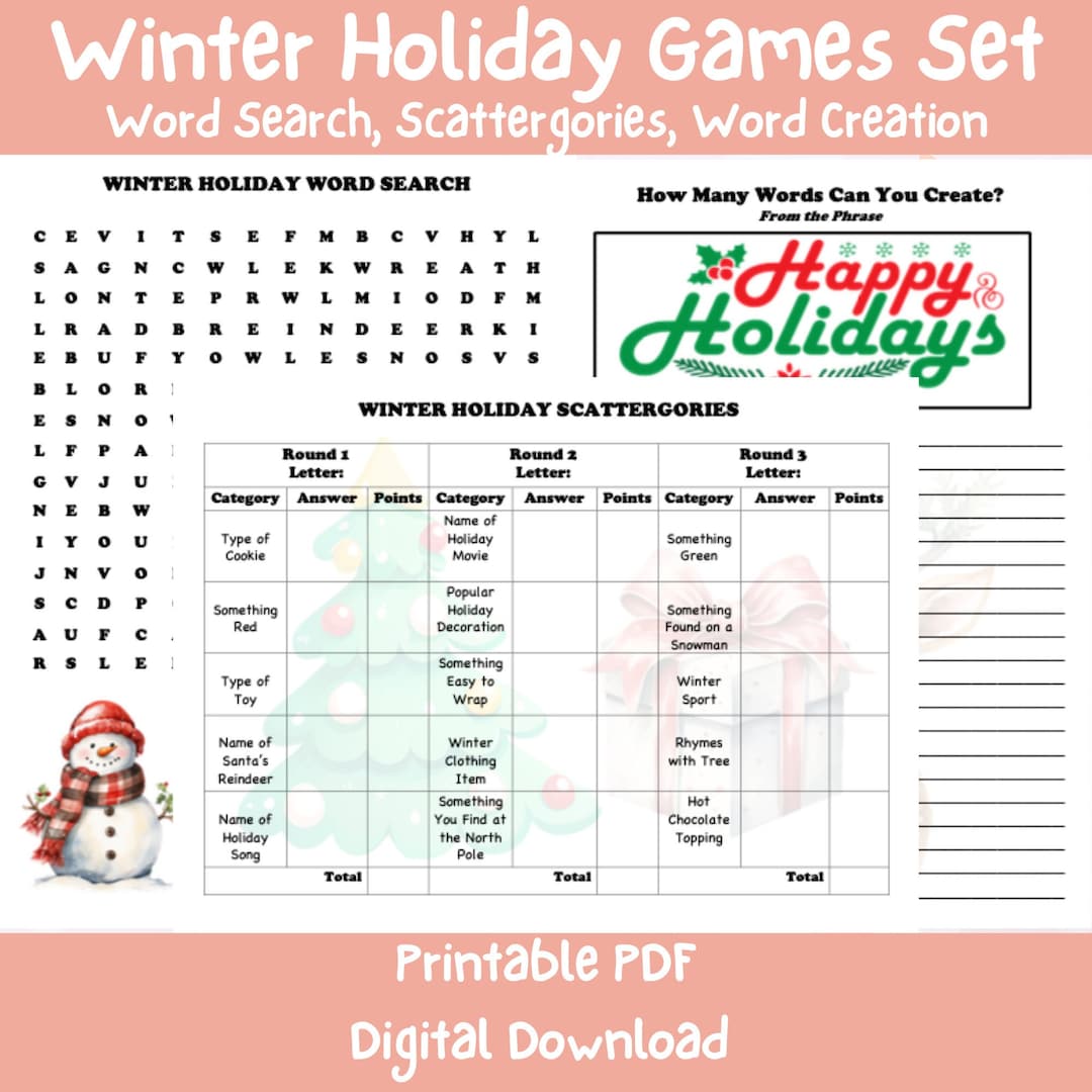 Winter Holiday Game Bundle Christmas Party Games Holiday - Etsy