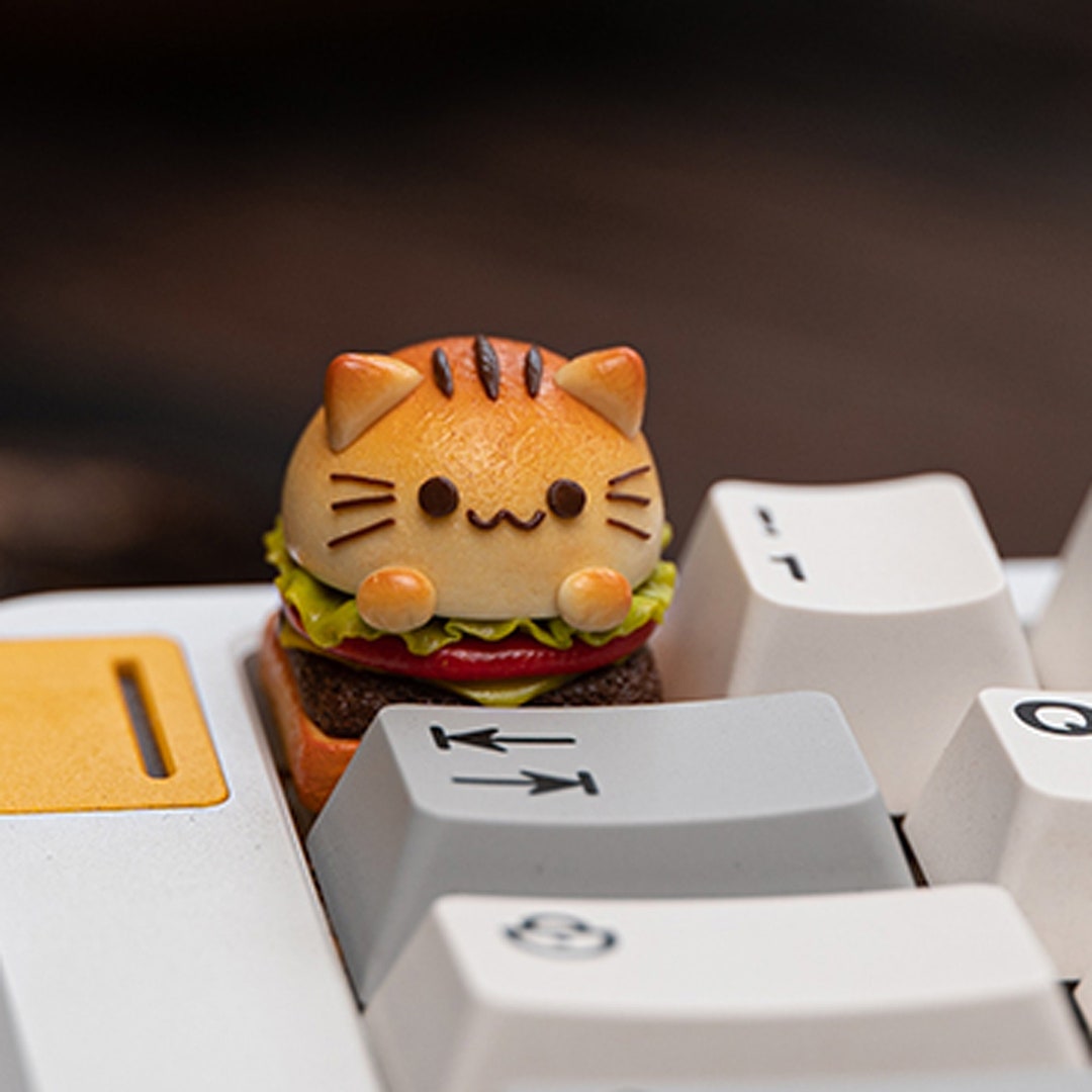 Burger Cat Keycaps, Cute Food Artisan Keyboard Caps, Kawaii Custom Gift ...