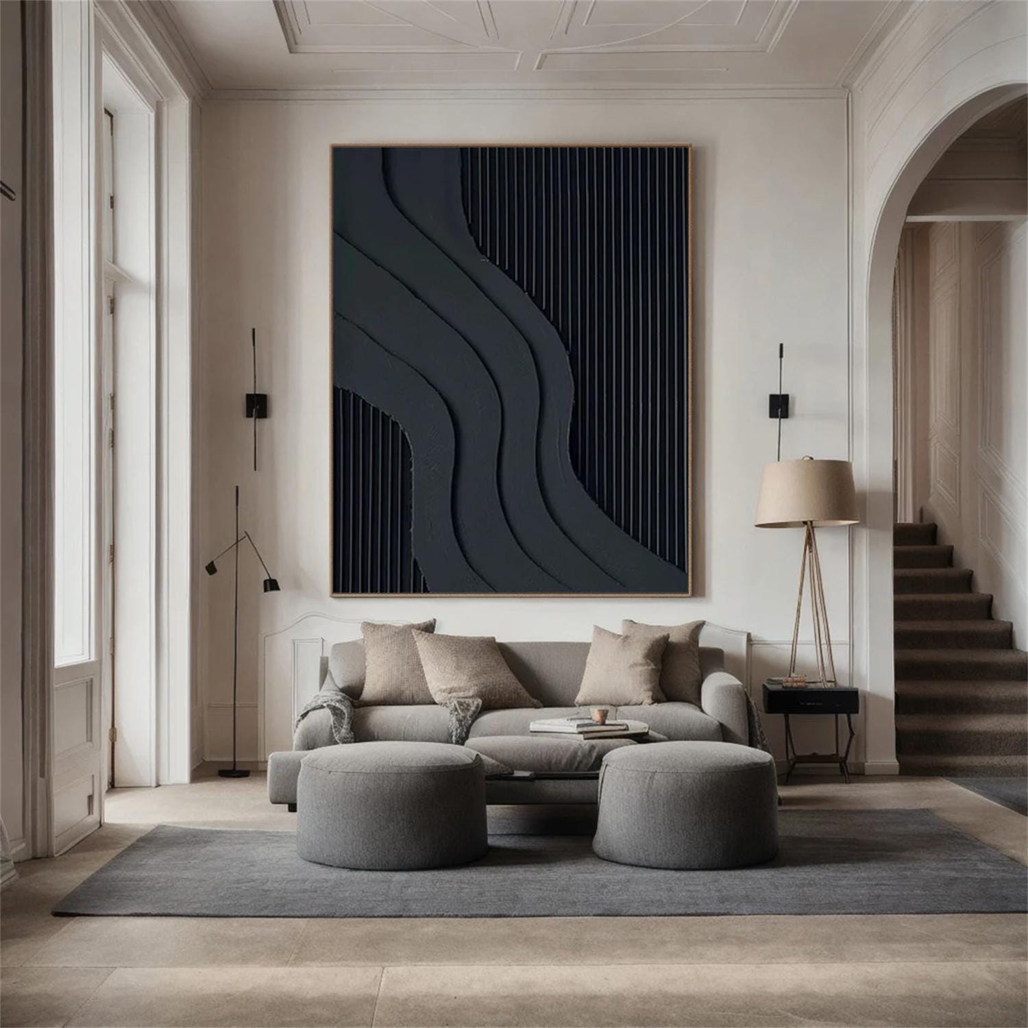 Black 3D Textured Plaster Painting, Large Black Wall Hangings Art ...