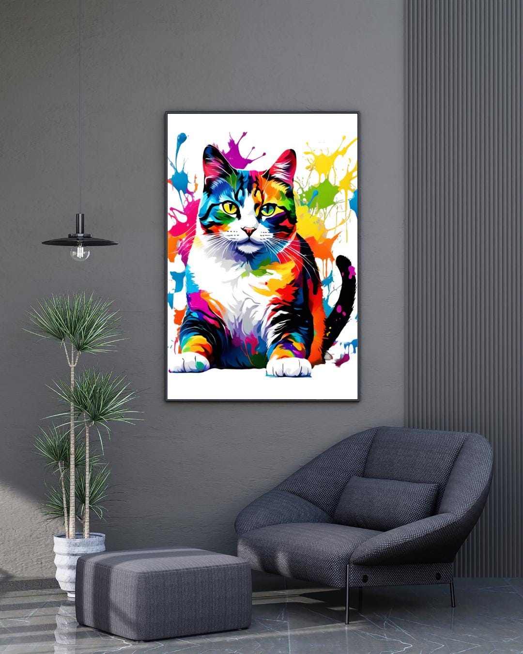 Colorful Cat Wall Print, Cat Printable Wall Art, Animal Prints, Large ...