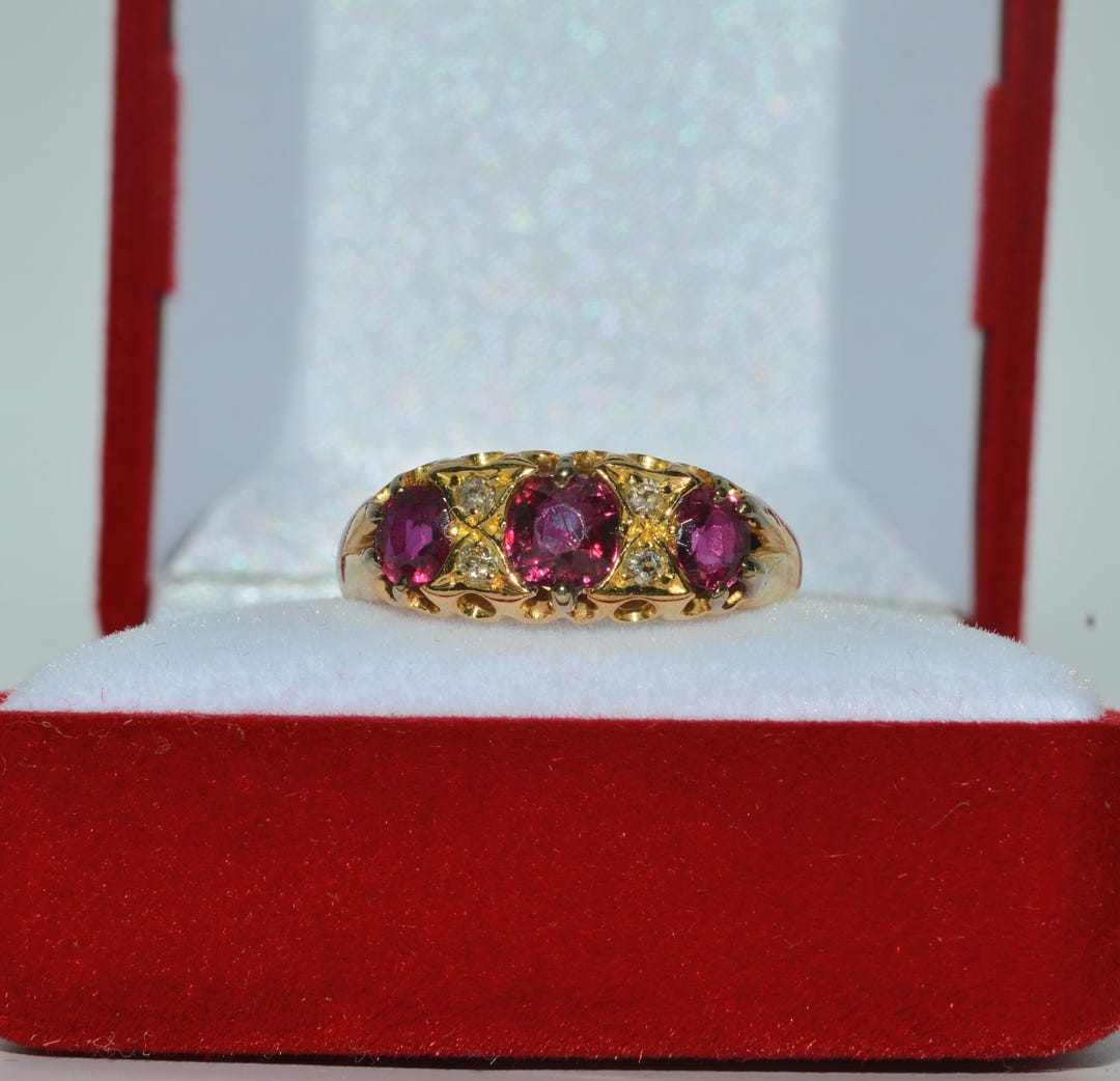 Edwardian Era 1907 - Antique 18ct Gold - Ruby & Diamond Ring - Etsy