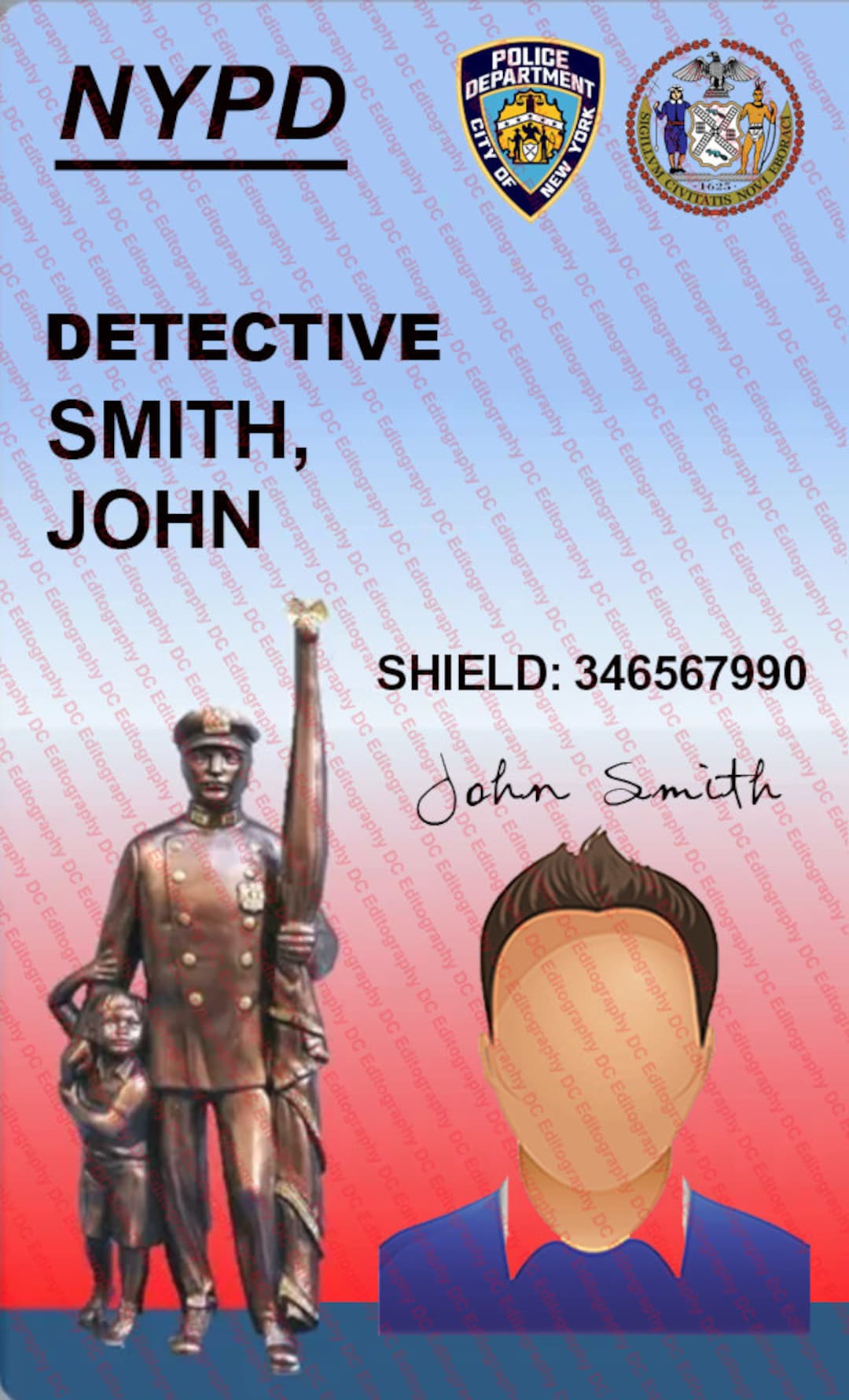 NYPD Novelty ID Card .psd Template - Etsy