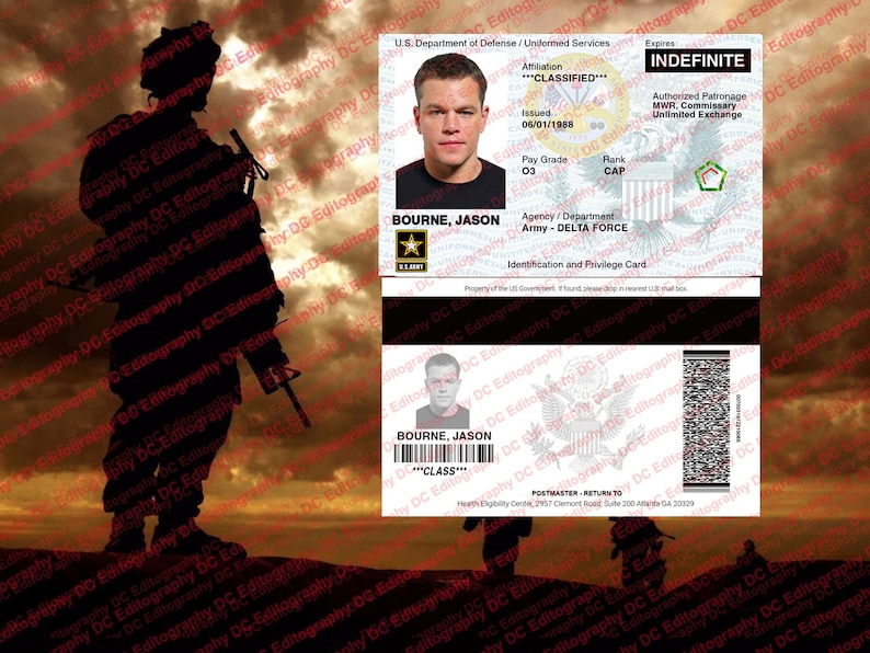 New Military CAC Card jason Bourne - Etsy