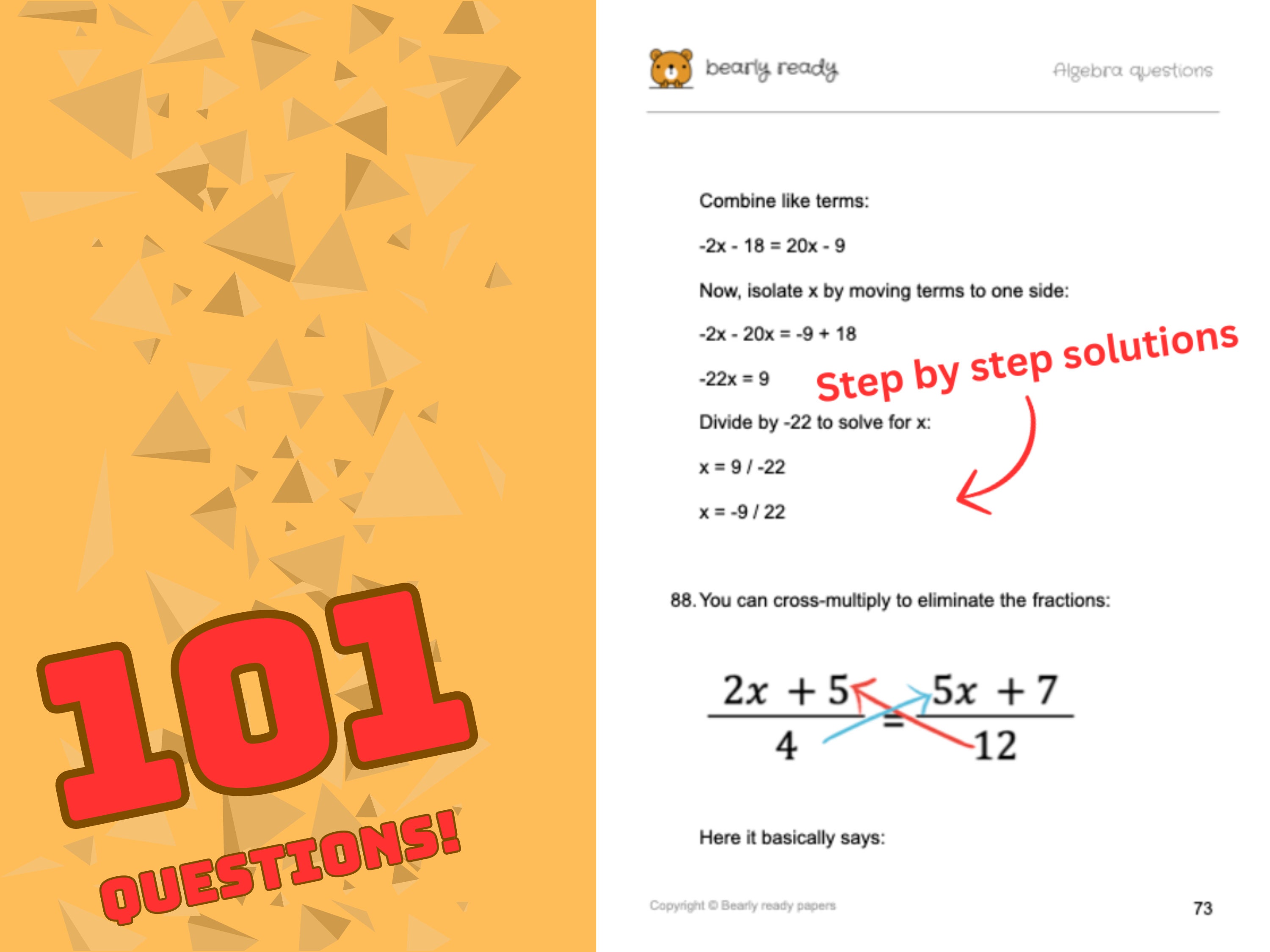 101 Algebra Questions With Solutions for 11 Plus Exams. Ages 9, 10, 11 ...
