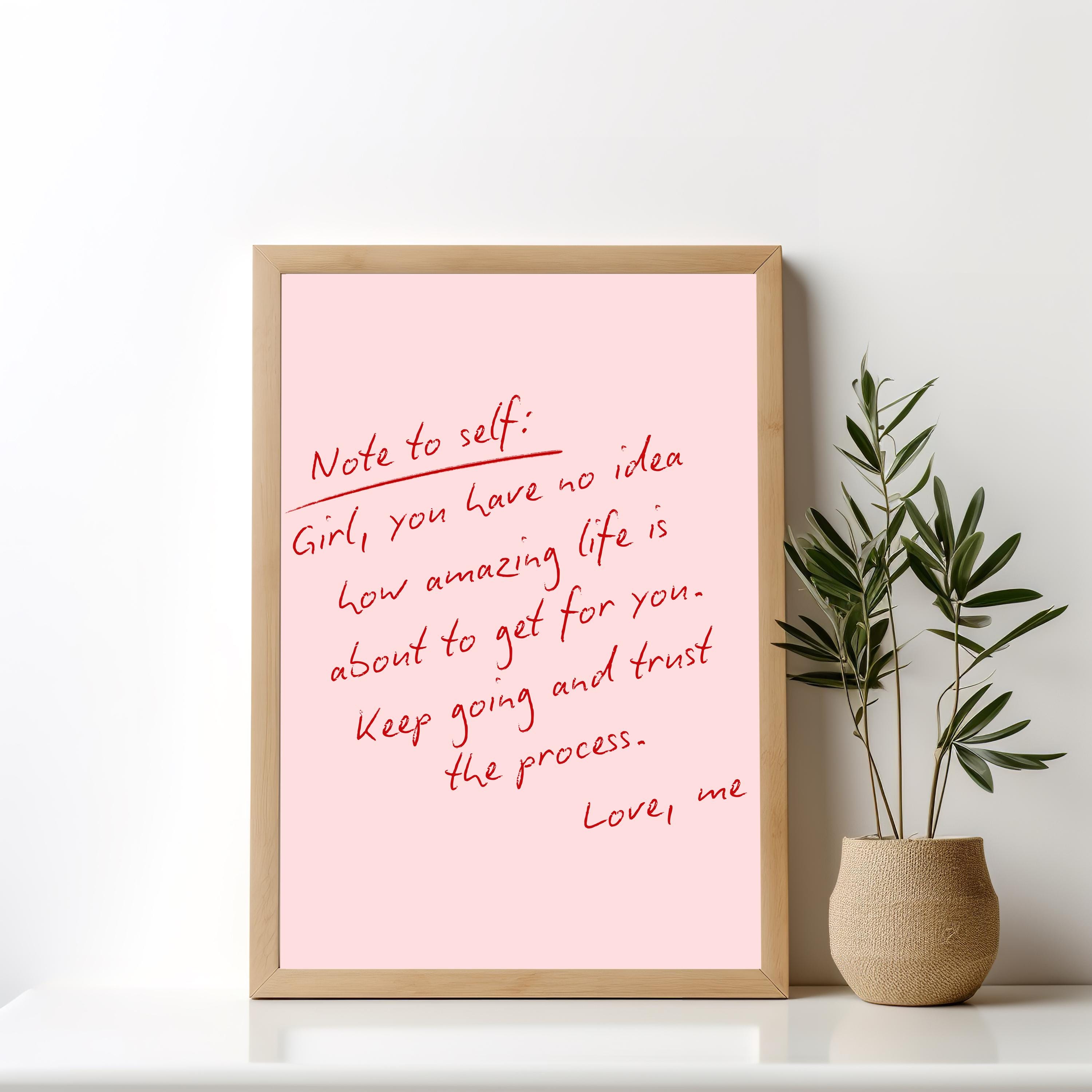 Pink Girly "note to Self" Printable Wall Art, Pink Motivational ...