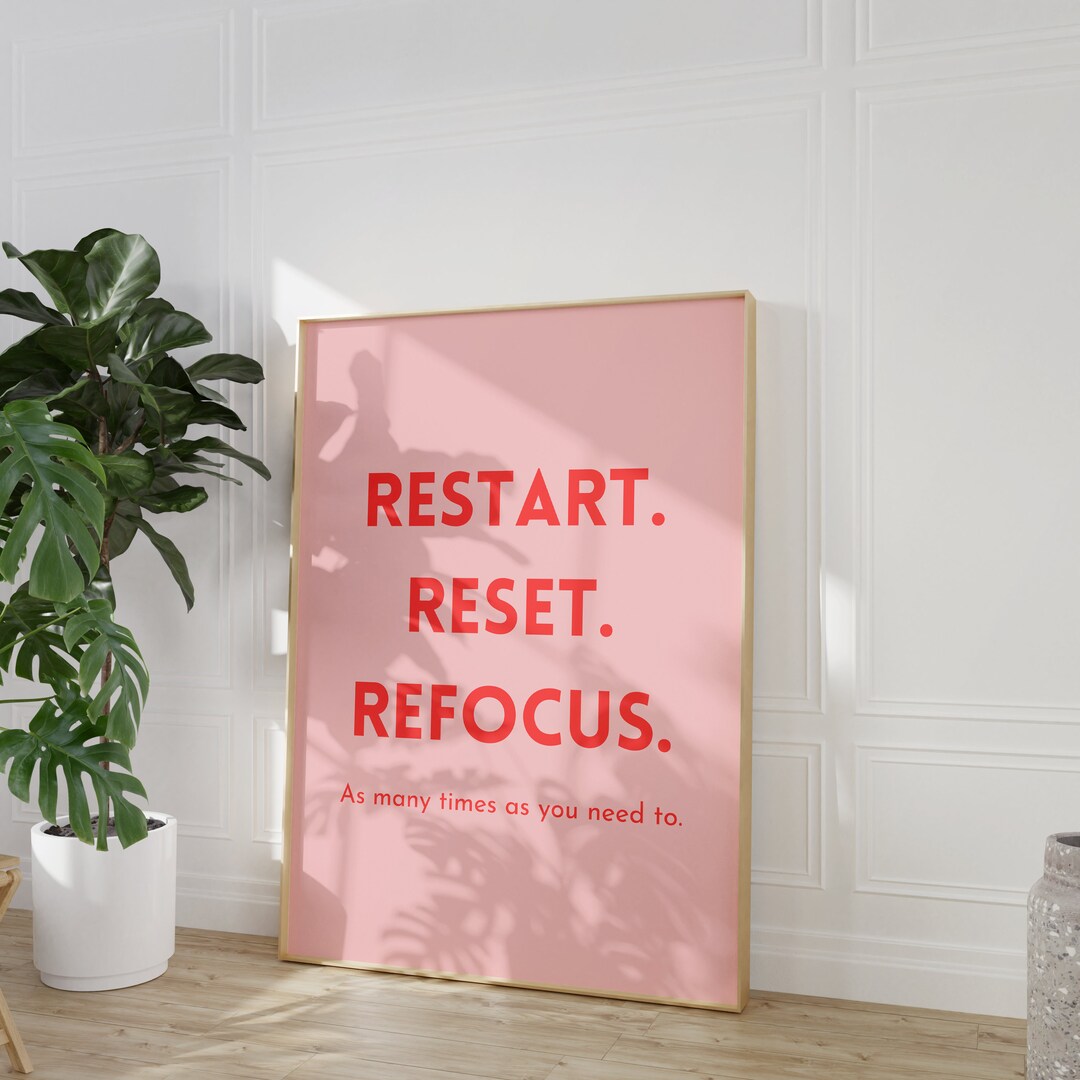 Pink Wall Art | Restart Reset Refocus | Pink Poster | Motivational ...