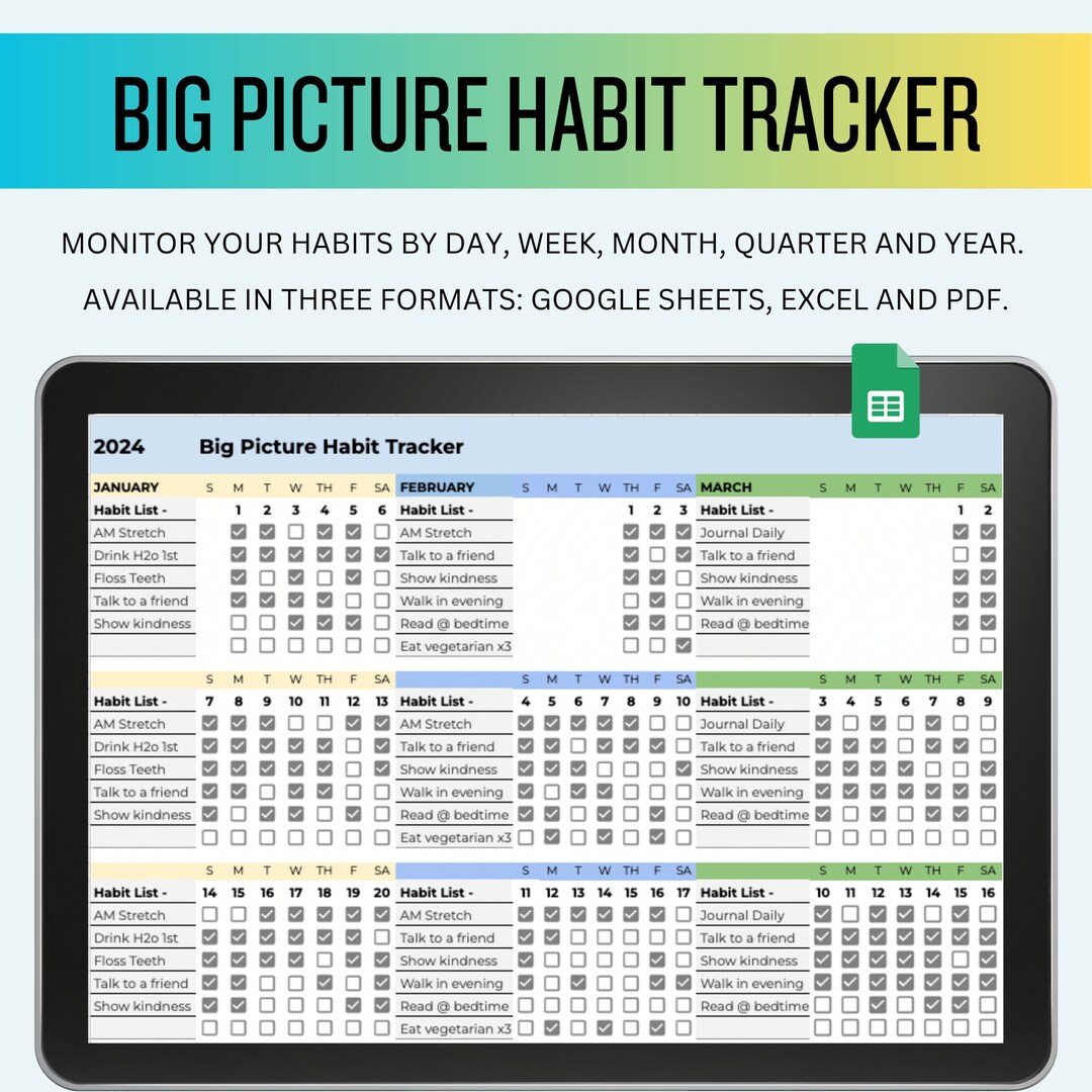 Big Picture Habit Tracker - Easy and Comprehensive - Daily, Weekly ...