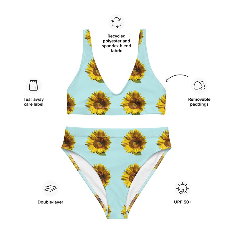 Sunflower Print High-waisted Bikini - Etsy