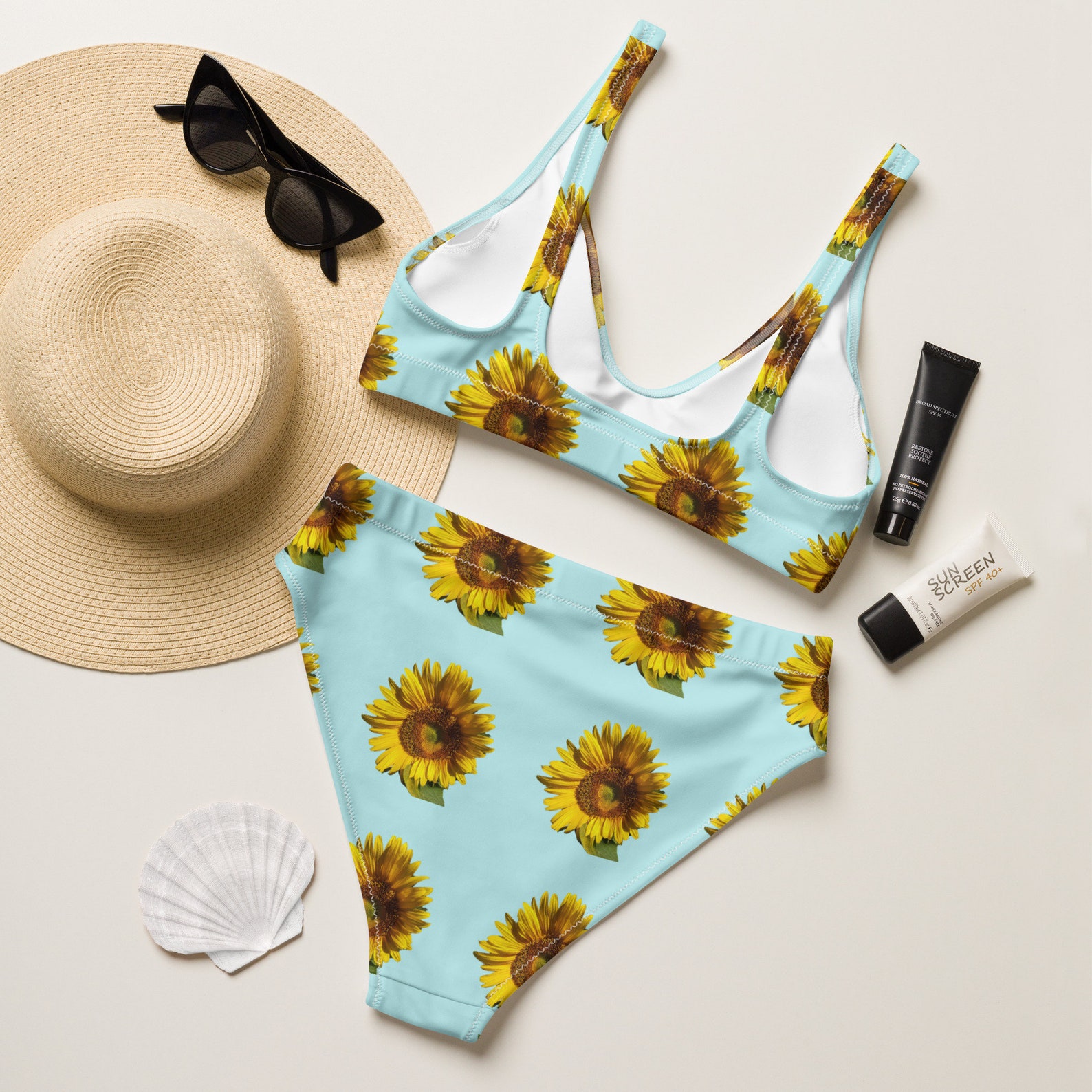 Sunflower Print High-waisted Bikini - Etsy