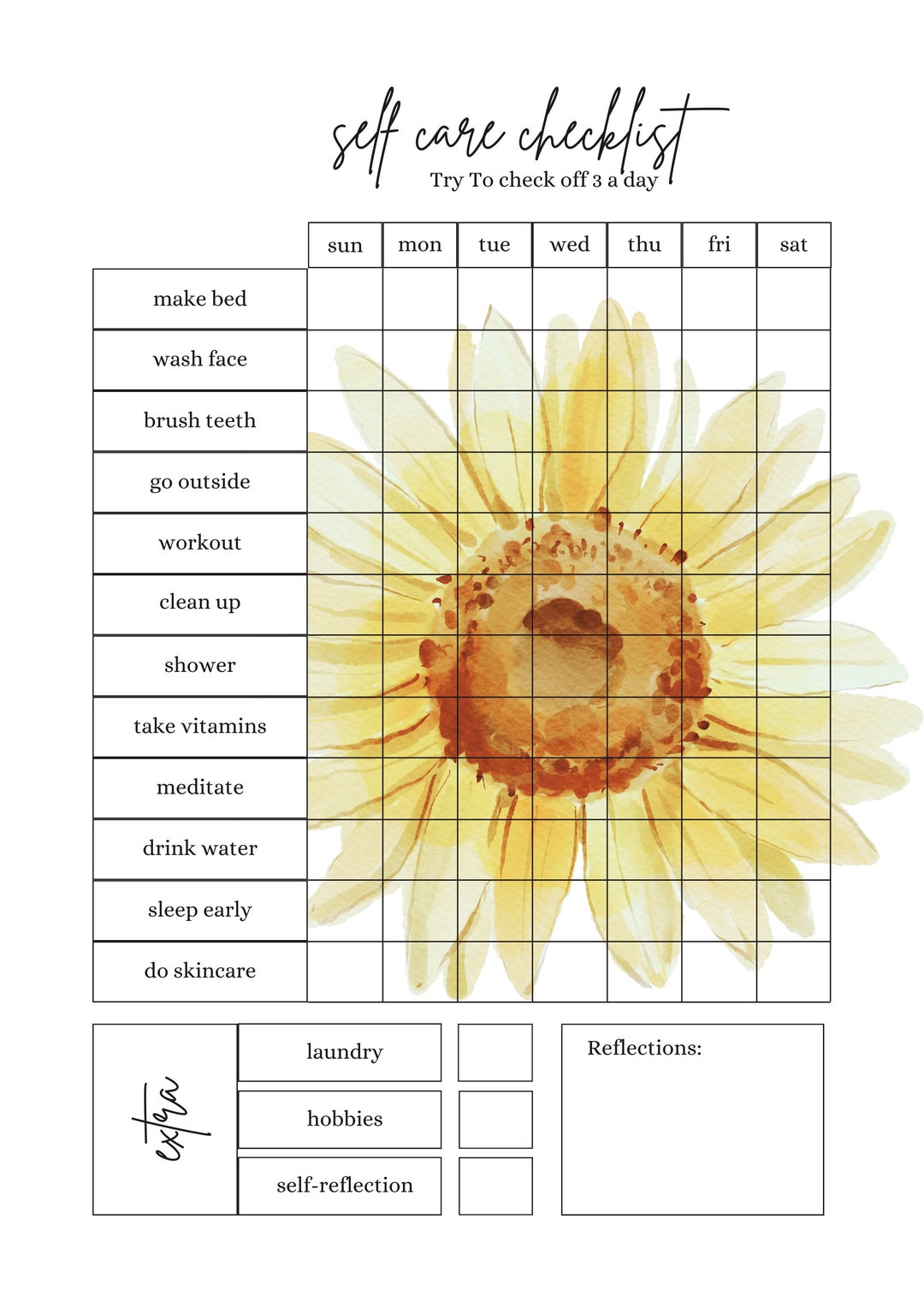 Digital Daily Self-care Check Sheet - Etsy