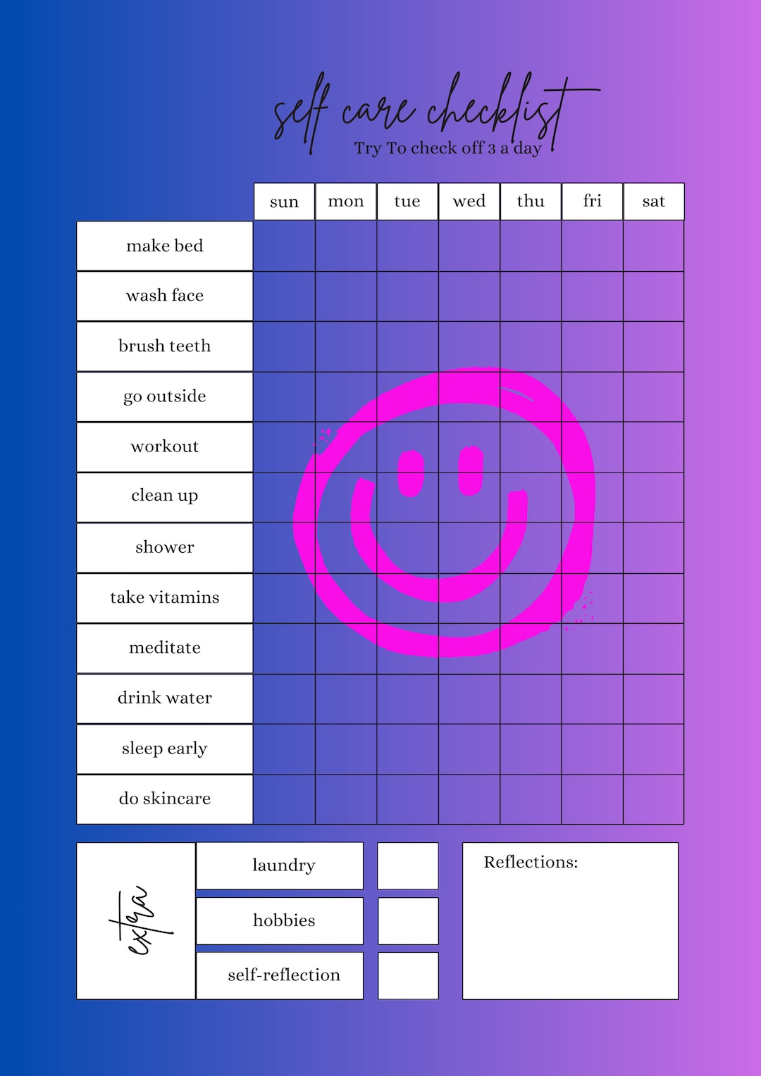 Daily Self-care Check Sheet - Etsy