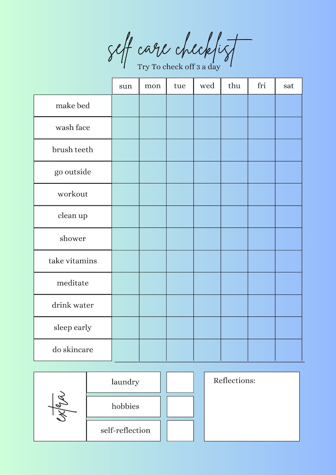 Digital Self-care Daily Check Sheet - Etsy