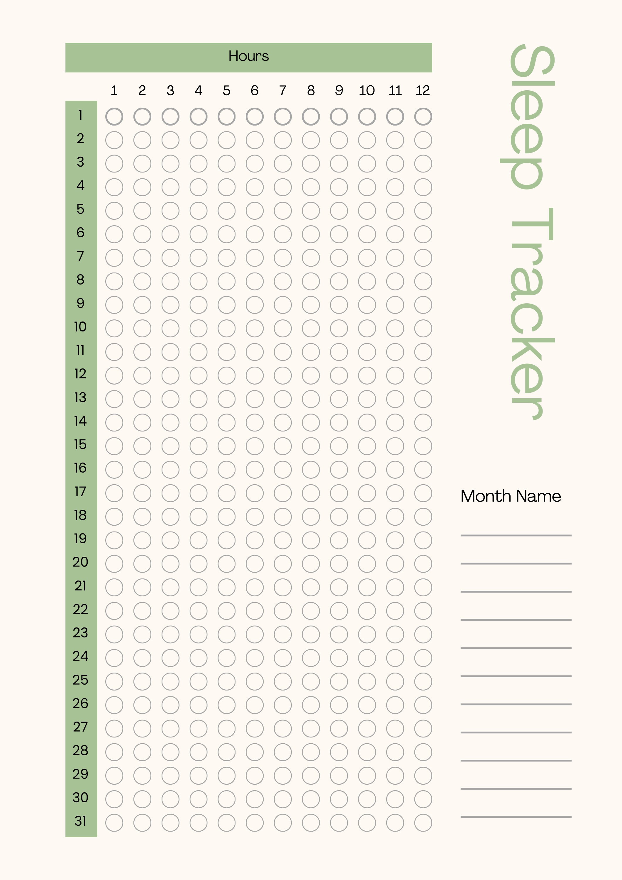Sleep Tracker Template - Etsy