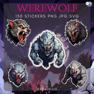 150 Werewolf Digital Stickers Clipart Pack Moonlit Mythical Creatures ...