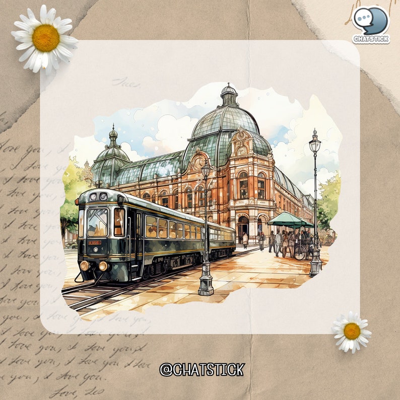 Vintage Train Stations Watercolor Clipart Mega Pack 120 PNG Prints ...