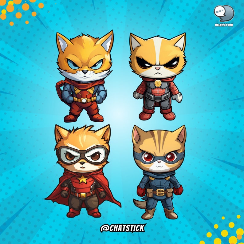 250 Cat Superhero Clipart Pack - Printable PNG With Transparent ...