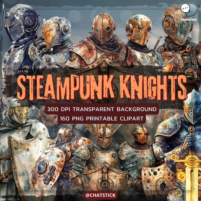 Steampunk Knights Clipart Bundle - 160 Printable Pngs, 300 DPI ...