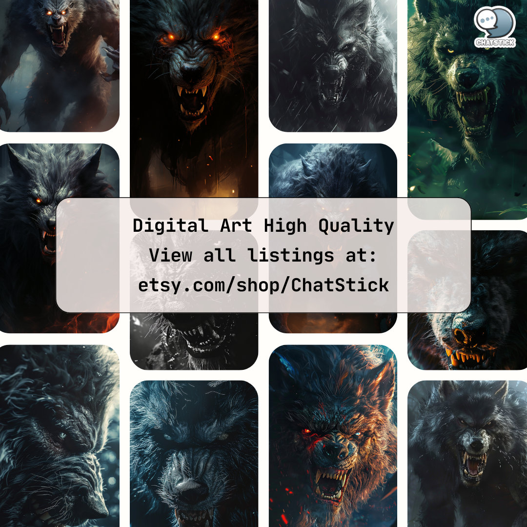 Werewolf Digital Art Poster Mega Pack 160 PNG Prints, Ai-generated Wall ...