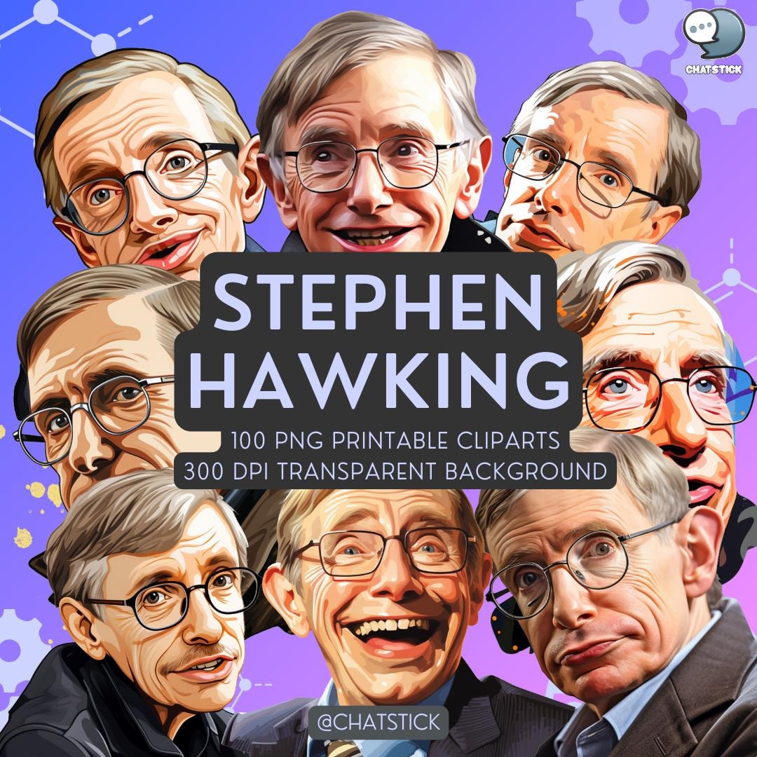 Stephen Hawking Digital Sticker Clipart Pack - 100 Printable PNG ...