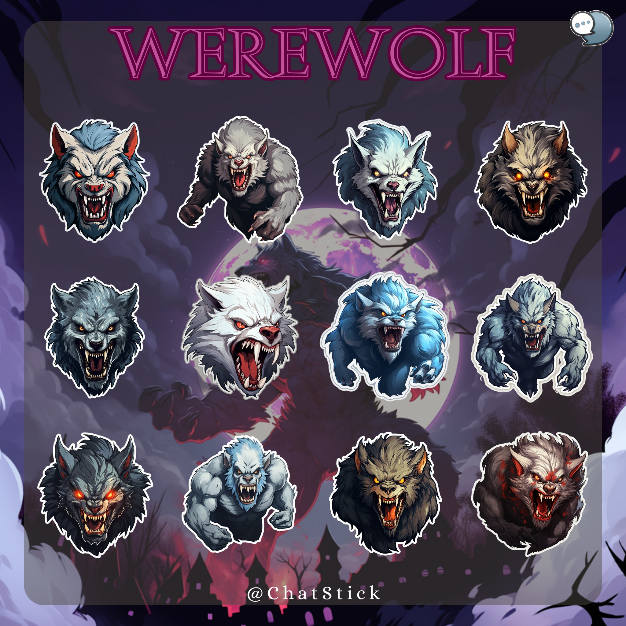 150 Werewolf Digital Stickers Clipart Pack Moonlit Mythical Creatures ...