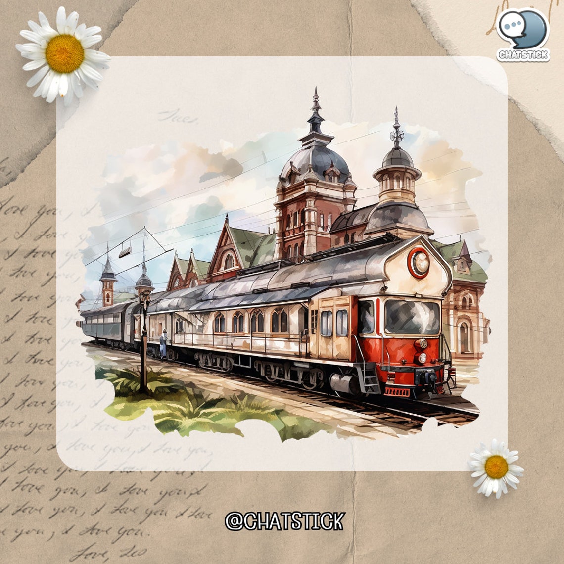 Vintage Train Stations Watercolor Clipart Mega Pack - 120 PNG Prints ...