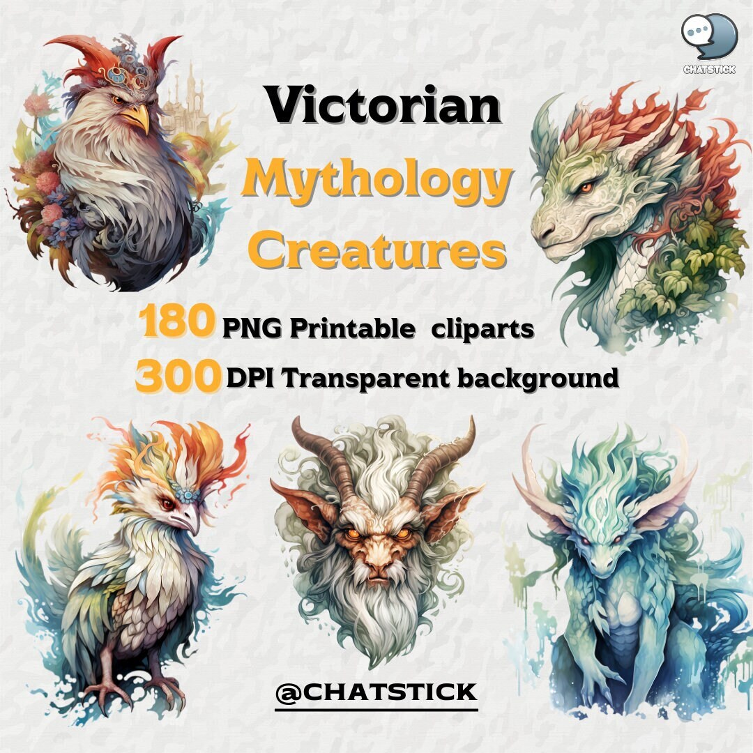 Victorian Mythology Creatures Mega Pack 180 Watercolor Cliparts, High ...