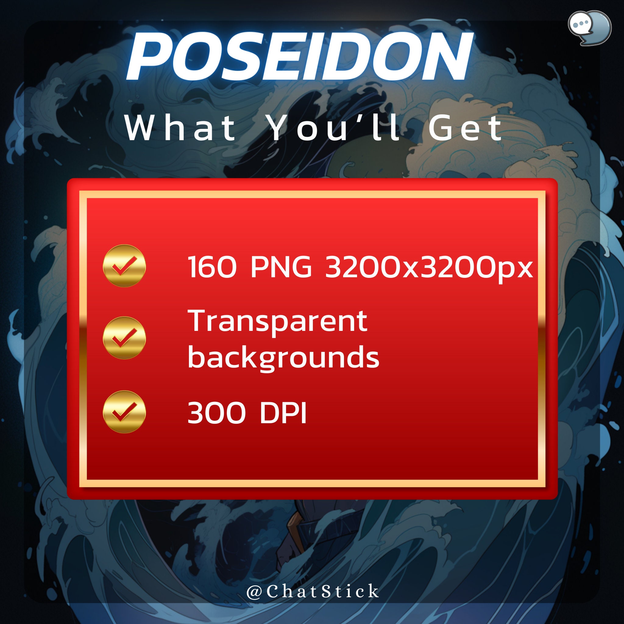 Poseidon Digital Sticker Clipart Mega Pack - 160 PNG Printable Cliparts ...