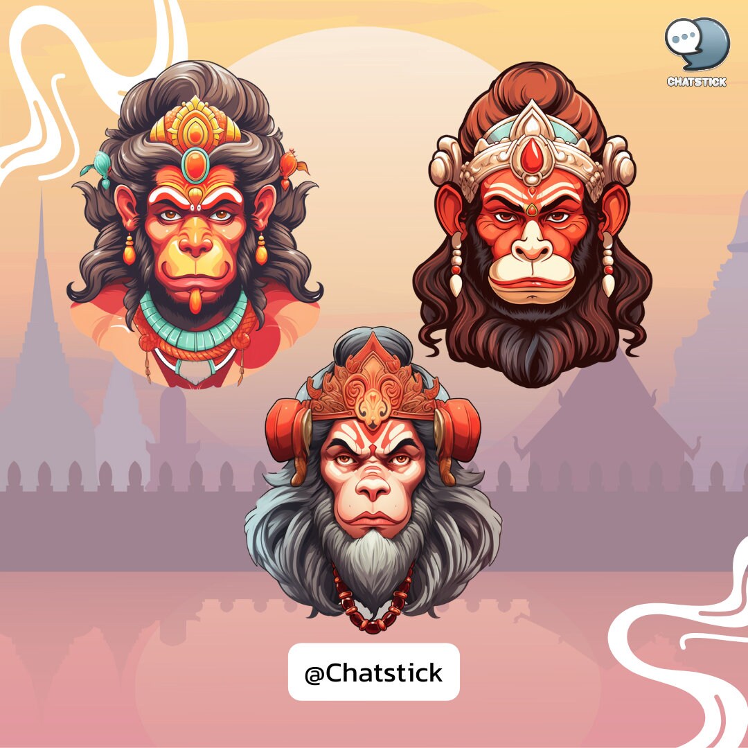 Hanuman Hindu Mythology Digital Sticker Pack 160 PNG Printable Cliparts ...
