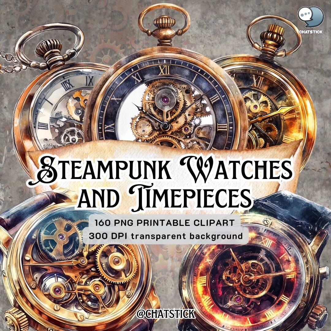 Steampunk Watches Clipart - 160 Vintage Timepieces With Exposed Gears ...