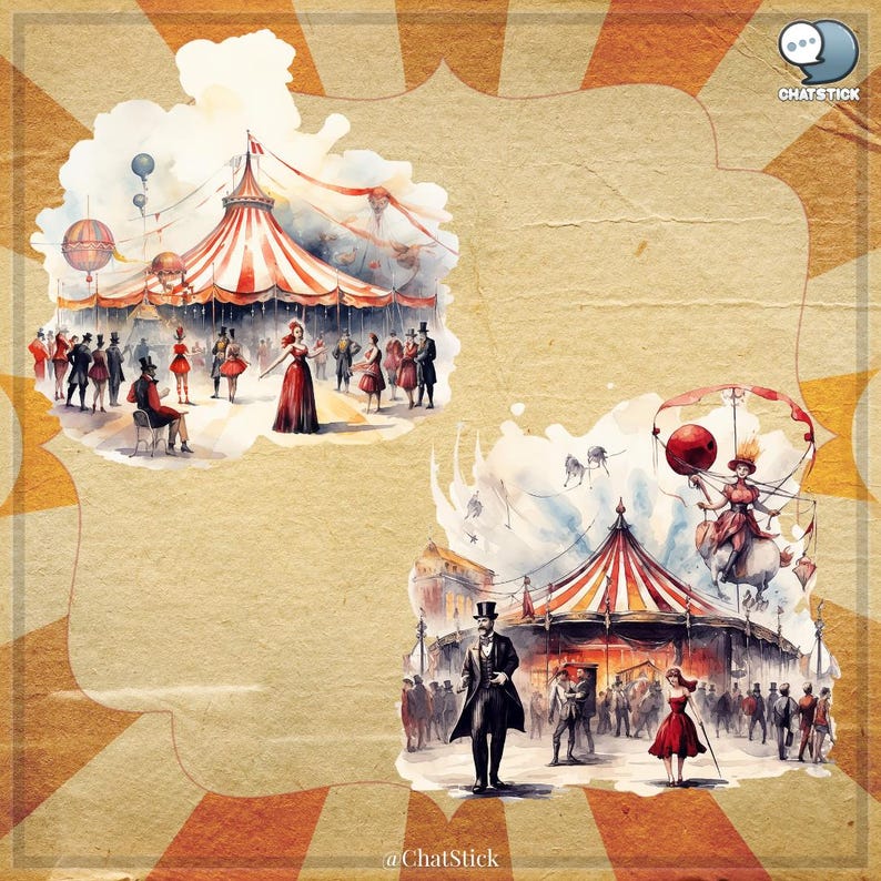 160 Victorian Circus Watercolor Clipart Pack - 160 PNG Printable ...