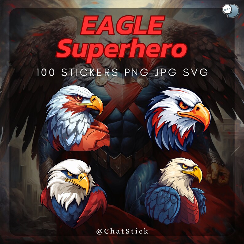 Eagle Superhero Digital Stickers 100-pack, High-res Clipart in PNG, JPG ...