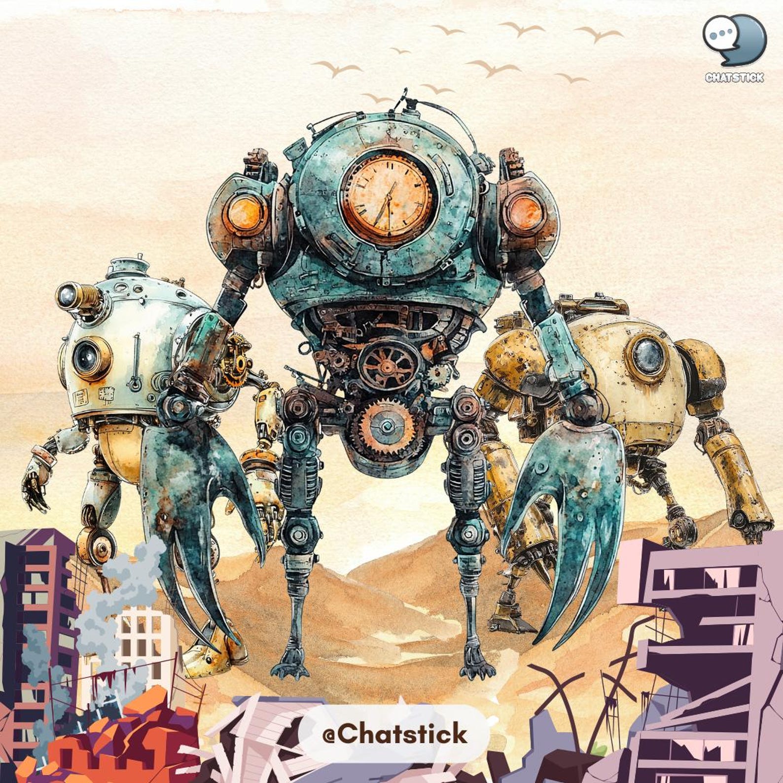 Steampunk Robots Clipart - 160 Victorian Mechanical Robots PNG, Gears ...