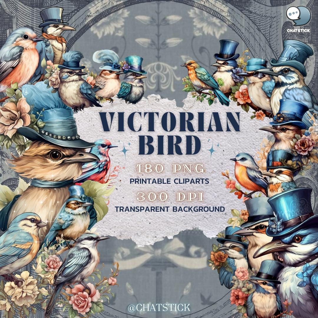 180 Victorian Bird Watercolor Clipart Pack - 180 PNG Printable Graphics ...