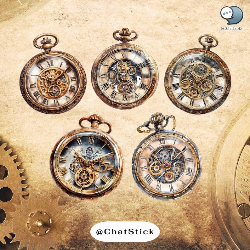 Steampunk Clocks & Timepieces Clipart - 160 Intricate Mechanical Clock ...