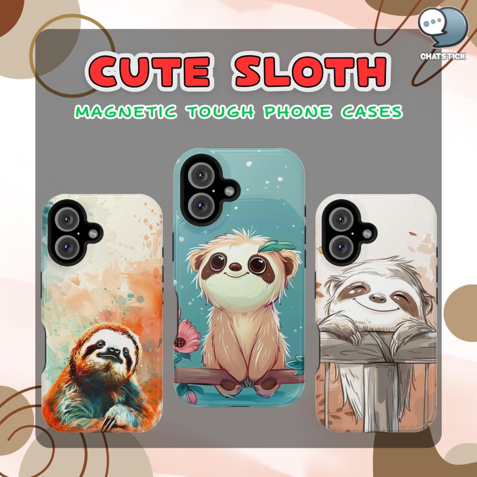 Cute Sloth Magnetic Tough Phone Cases Collection Set of 8 for iPhone 16 ...