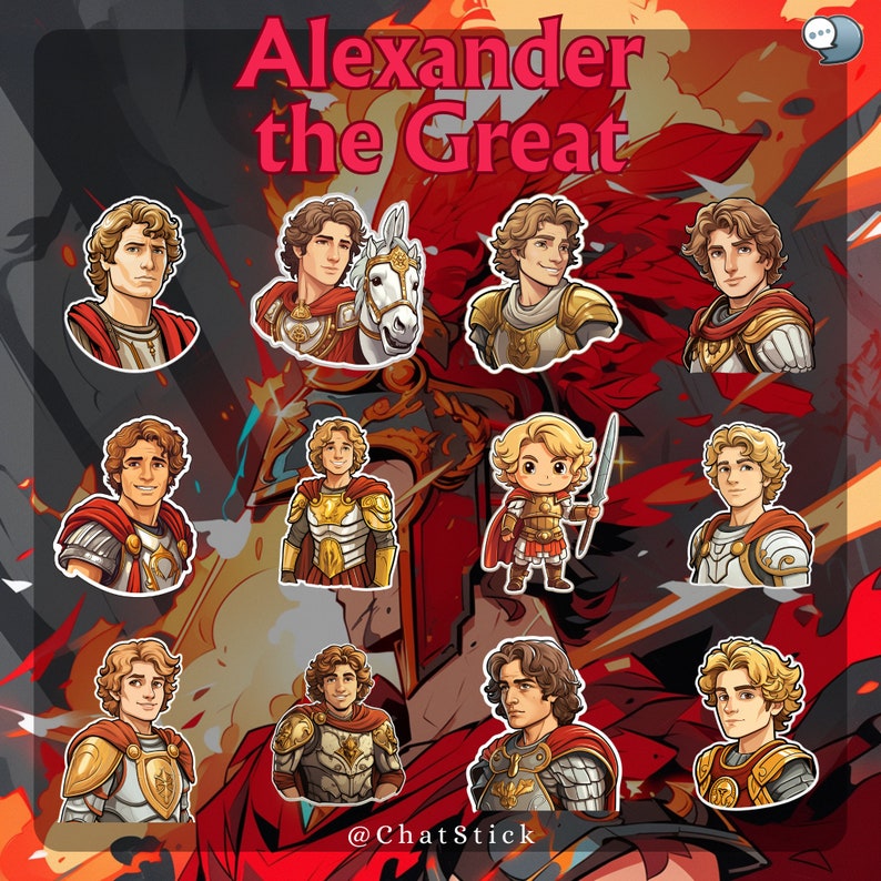 Alexander the Great Stickers: 80 Digital Clipart Pack in PNG, JPG, SVG ...