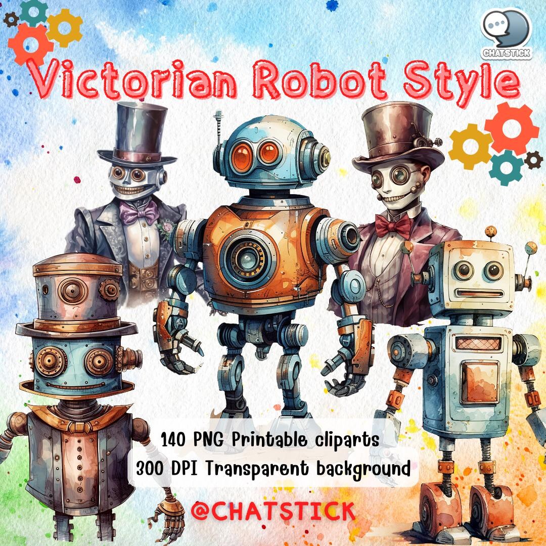 140 Victorian Robot Style Digital Clipart Pack - Steampunk-inspired PNG ...