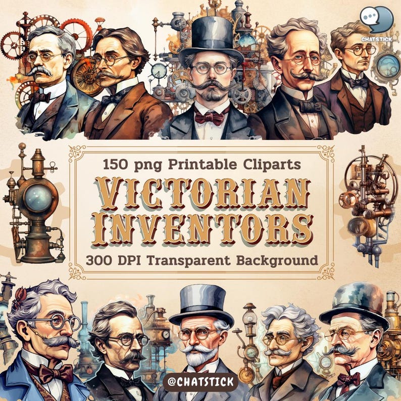 Victorian Inventors Clipart Bundle - 150 PNG Images of Inventive Minds ...